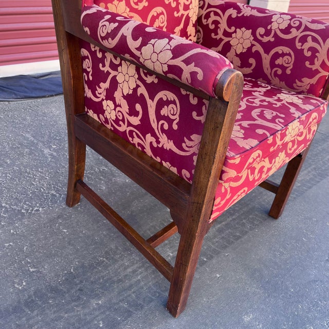 Mid 20th Century Mahogany Wingback Fireside Armchair in Brocade ...