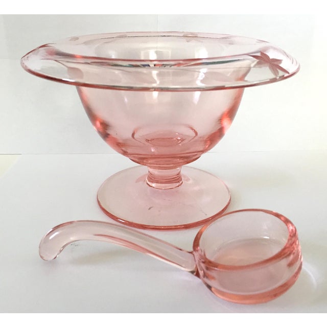 Etched Pink Depression Glass Condiment Bowl And Ladle Chairish