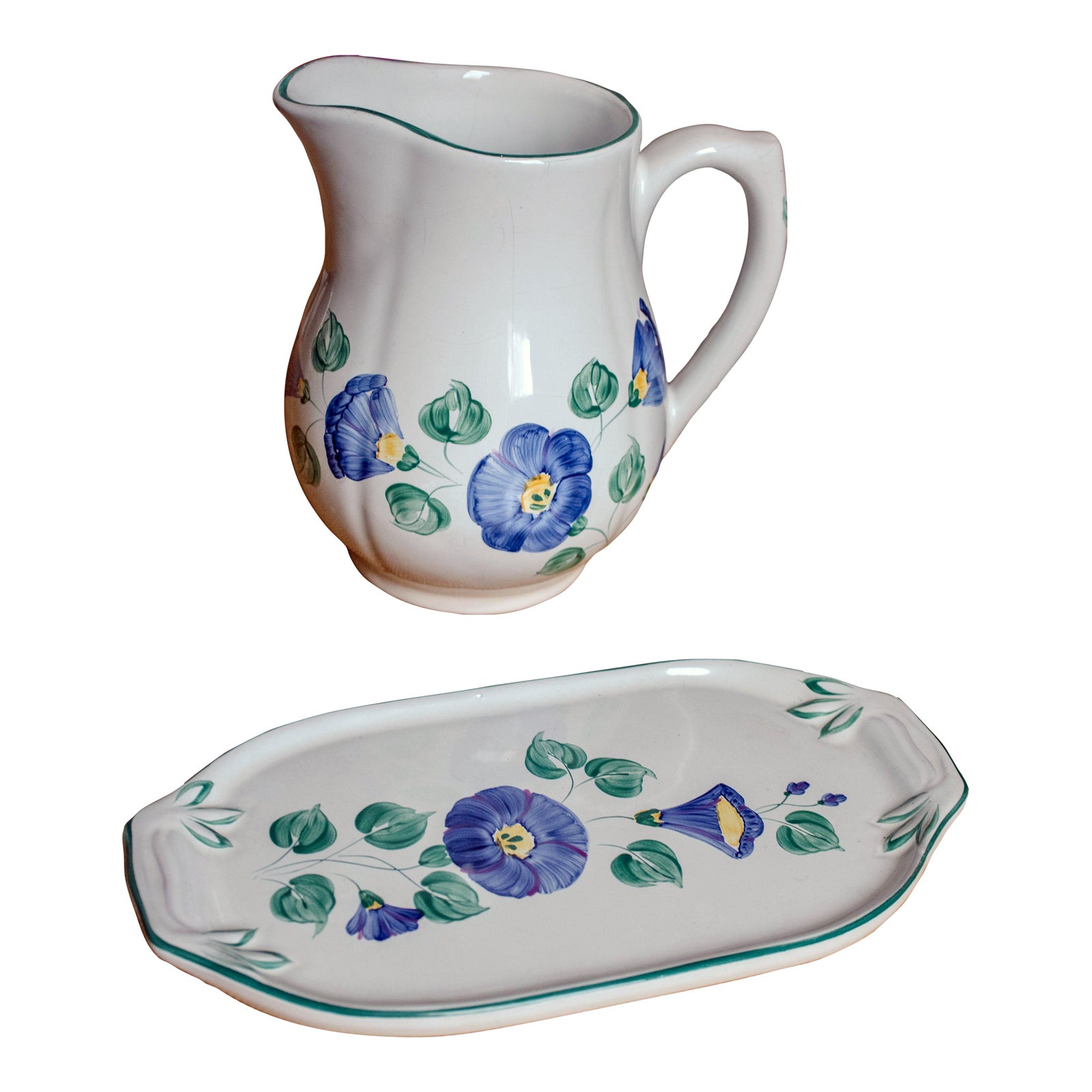 1980s Herend Village Pottery Petunia Flower Pattern Pitcher and Serving ...