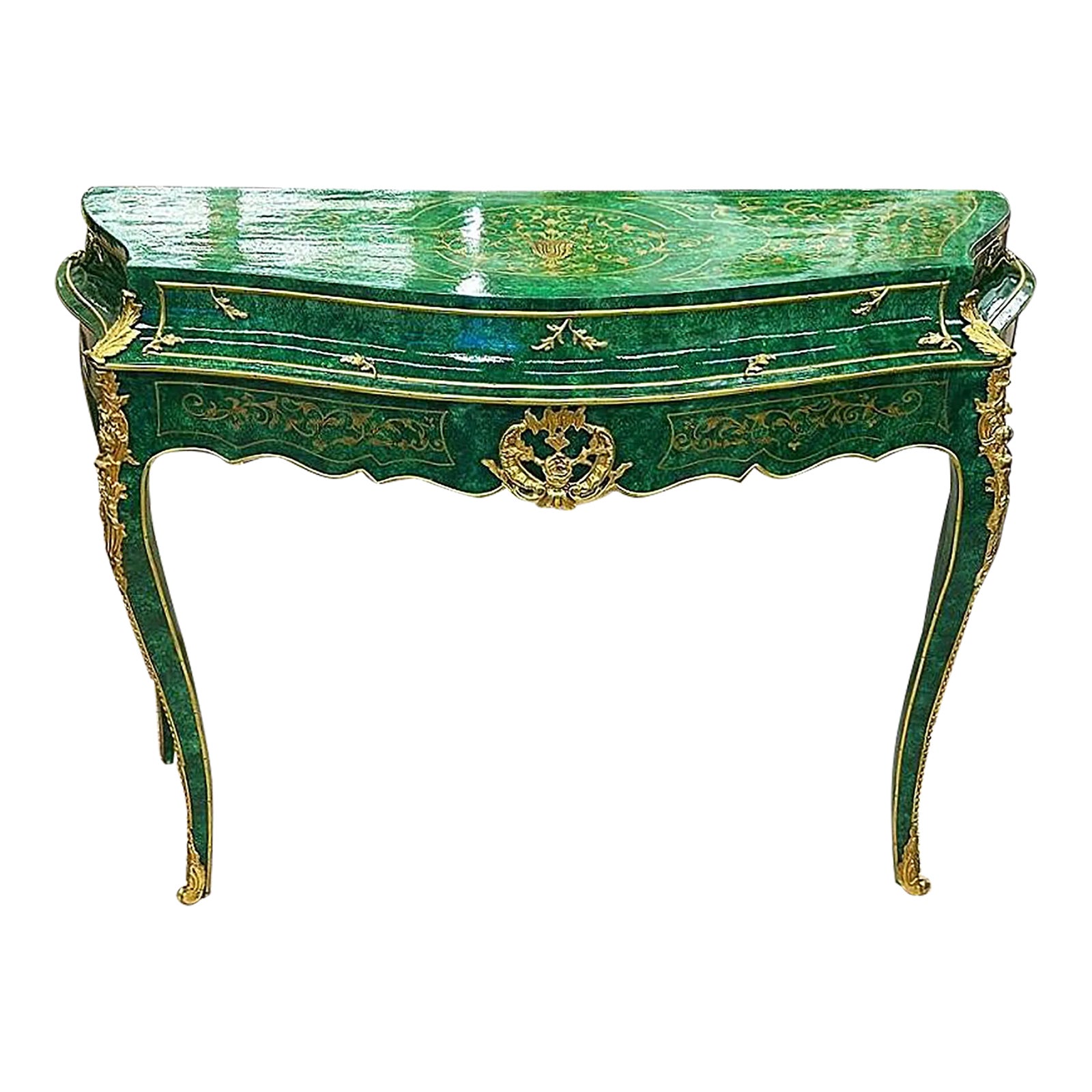 Baroque Style Green Console Table With Gold Details | Chairish