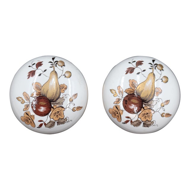 Vintage Fruit Porcelain & Brass Dummy Door Knob Set | Chairish