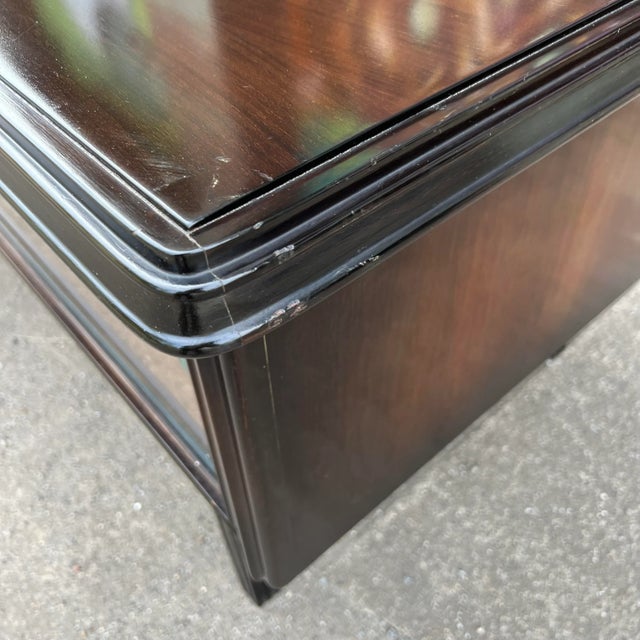 Mid Century German Desk With Bookcase Front Dark Gloss Wood | Chairish