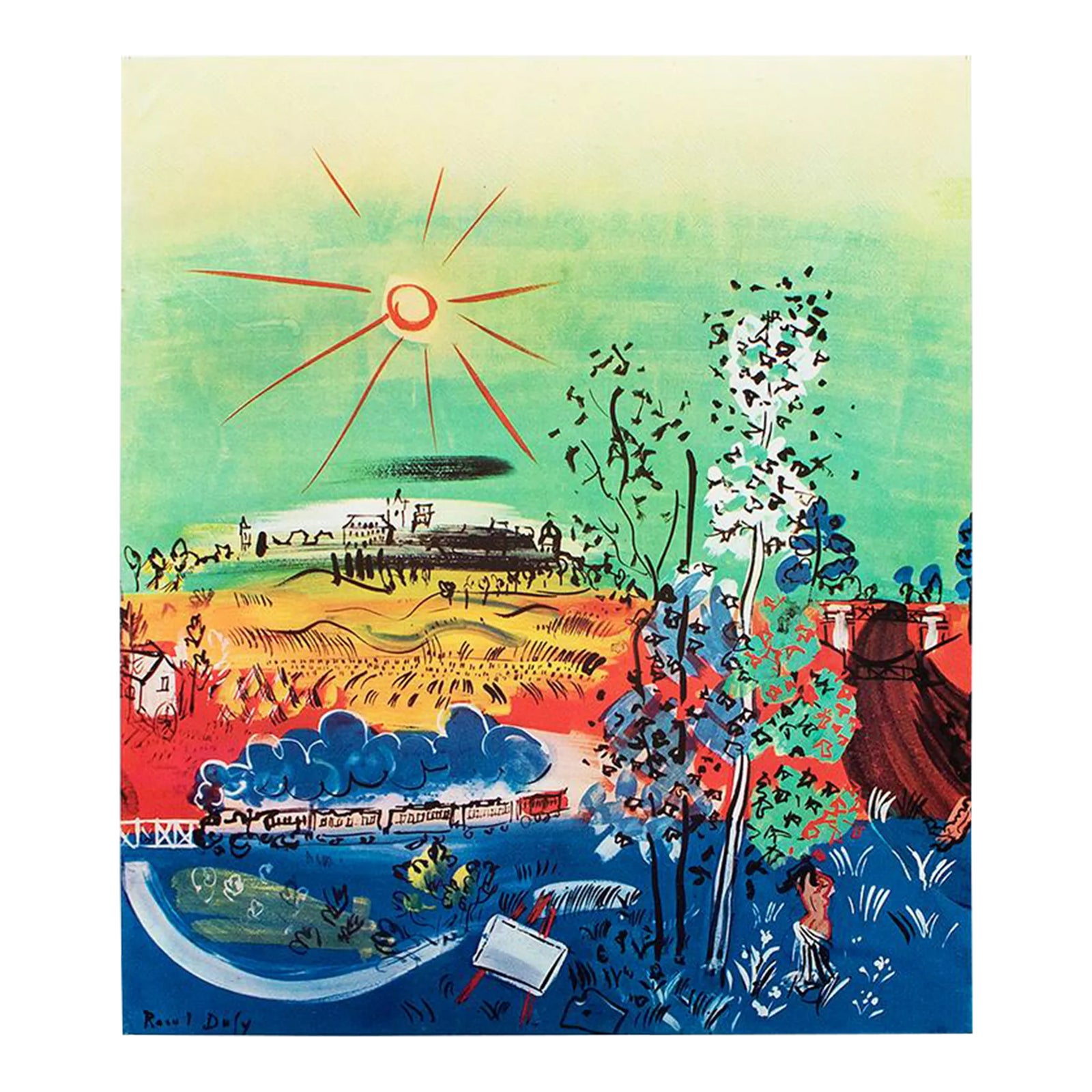 1950s After Raoul Dufy "The Blue Train", First Edition Swiss Full-Color ...