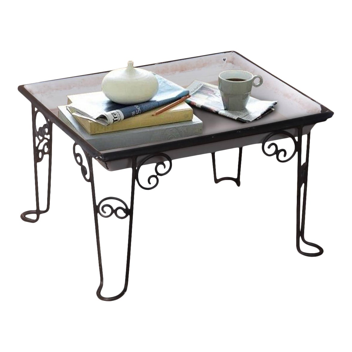 Rustic Iron End Tables Stand With Serving Tray Table for Living Room ...