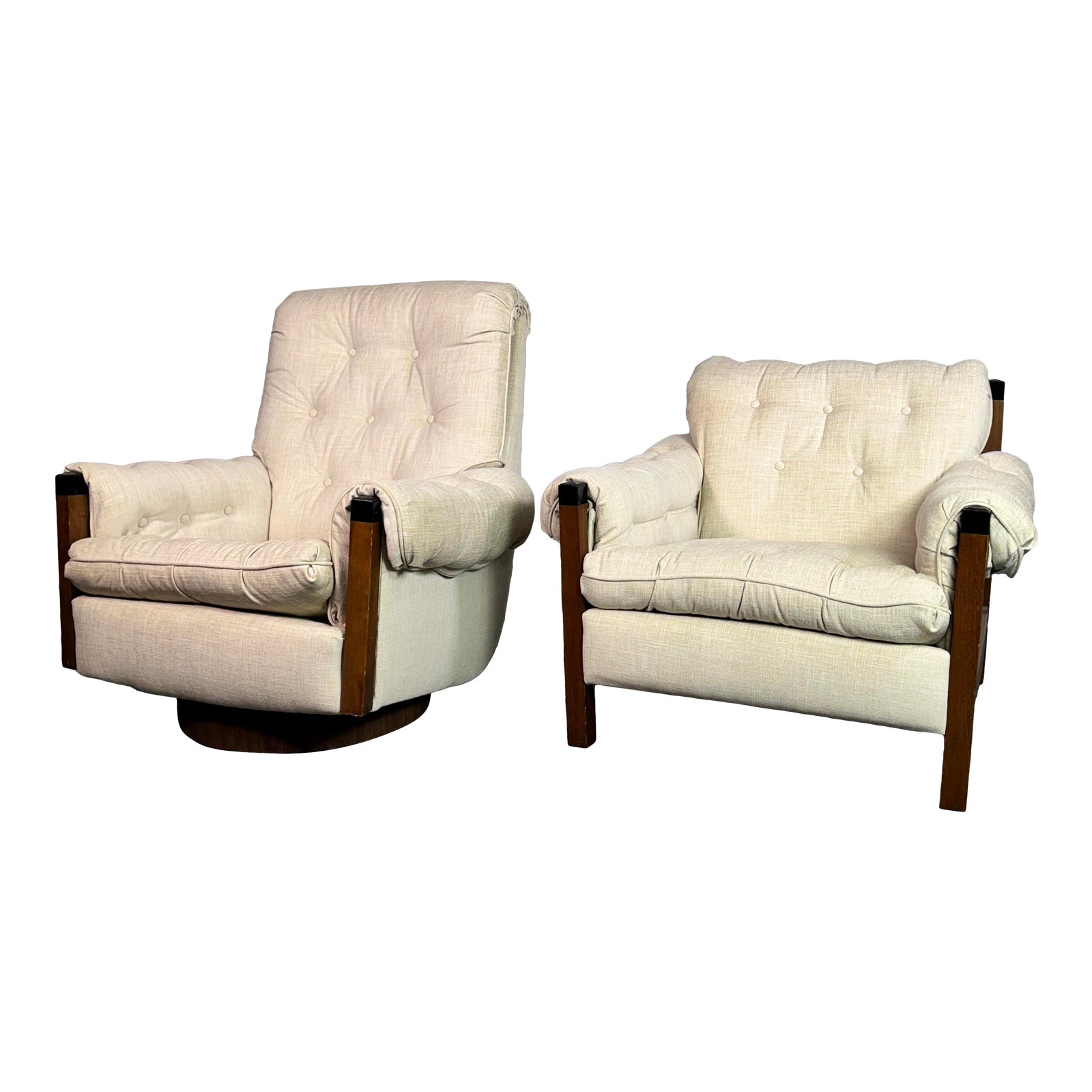 60s Vintage Highback Swivel & Lowback Club Chair Set | Chairish