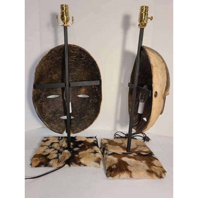 Tribal Mask Lamps and Shades - a Pair | Chairish