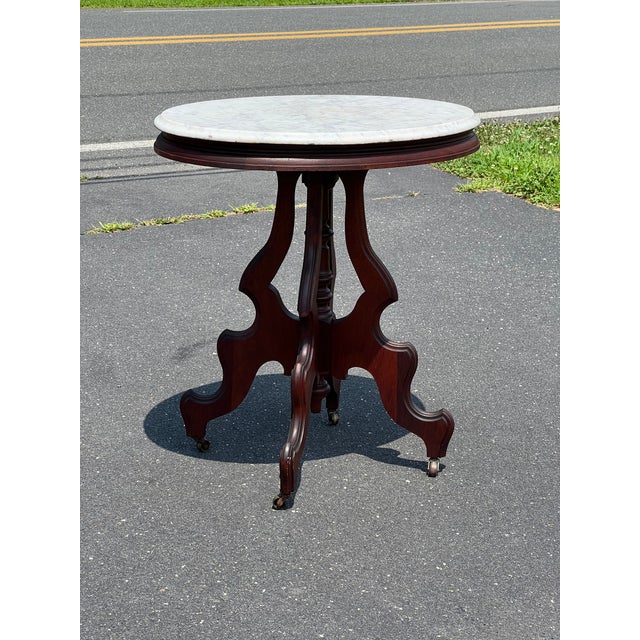 Antique Victorian Rococo Revival Oval Marble Top End Table C. 1860 ...