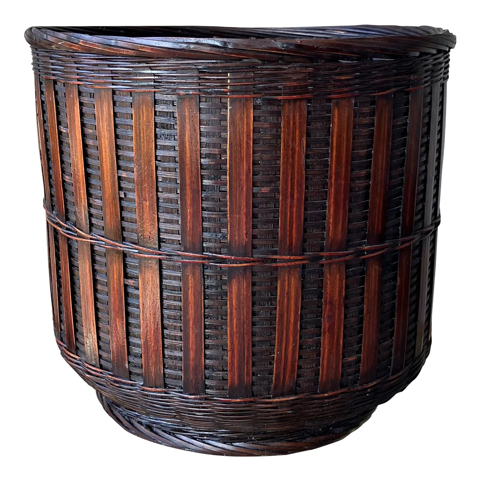 Mid 20th-Century Finely Handwoven Lacquered Rattan Cachepot / Planter ...