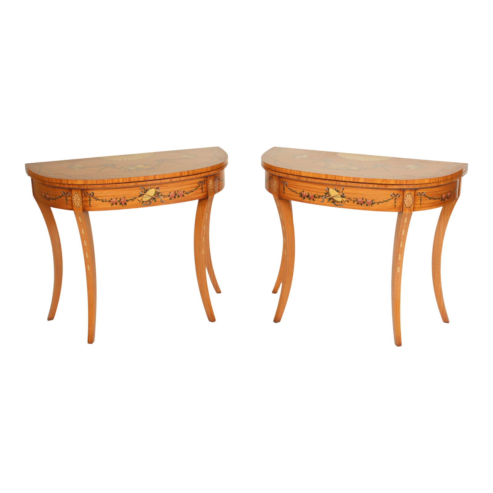 Pair of English Edwardian Style Painted Console Game Tables | Chairish