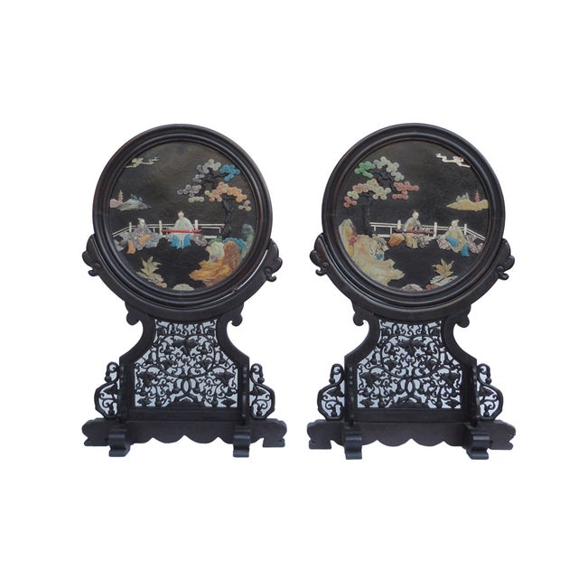 Oriental Tabletop Display Plaques- A Pair | Chairish