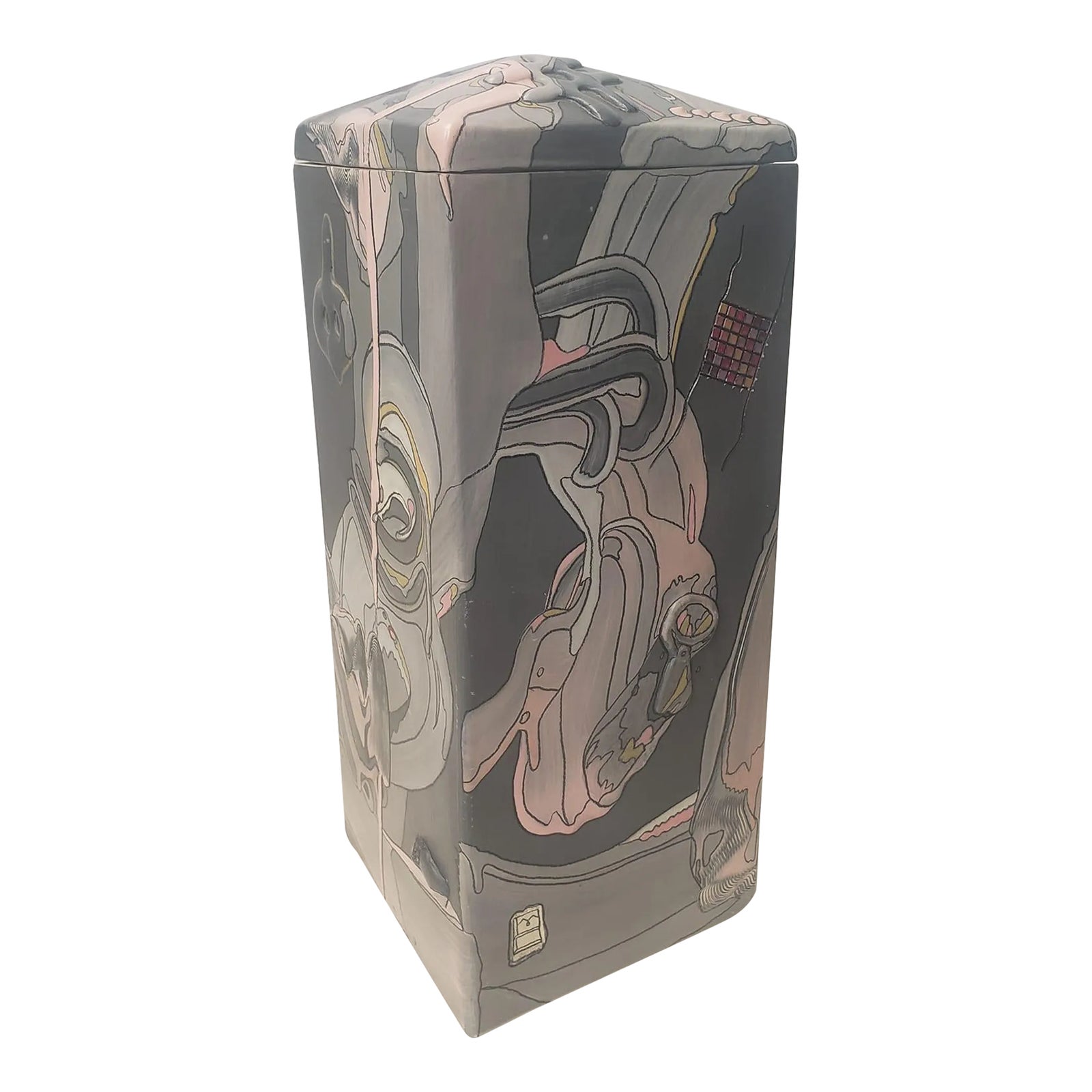 Joe Monk Studio Pottery Lidded Sgraffito Slab Vase Container 1988 ...