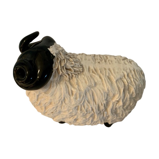 Midcentury Ceramic Black Faced Ram / Sheep Figurine Signed | Chairish