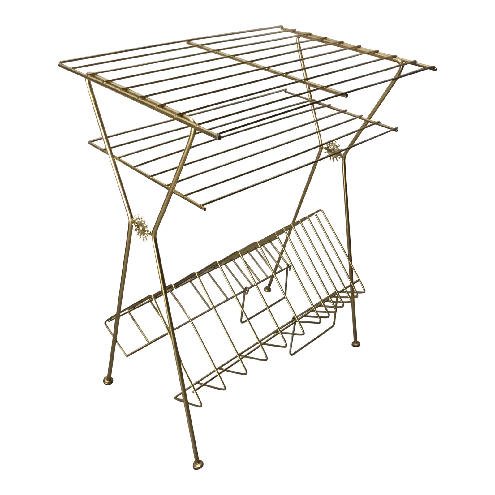 Mid-Century Gold Wire Record Player Stand | Chairish