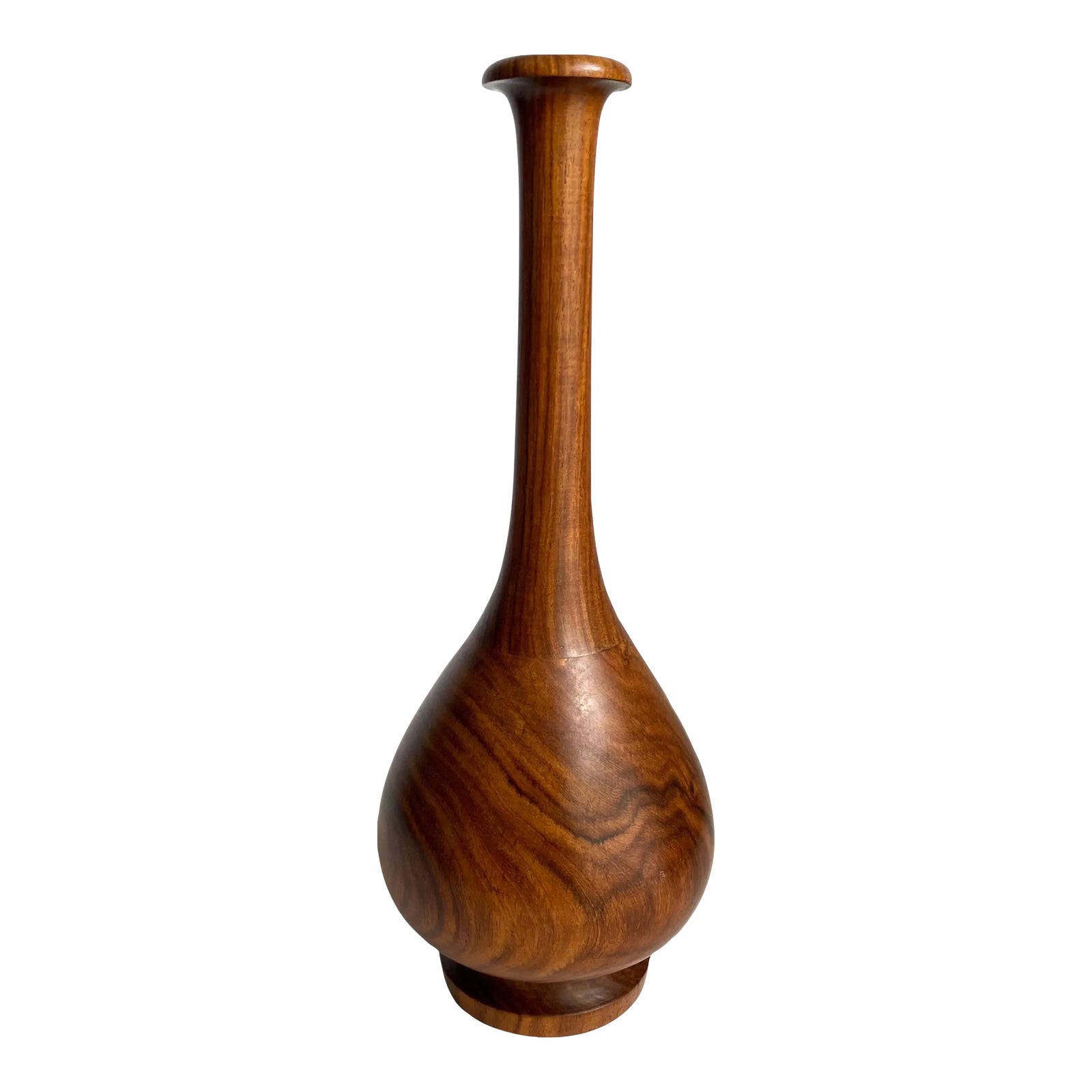 Mid Century 1960s Turned Wood Walnut Vase | Chairish
