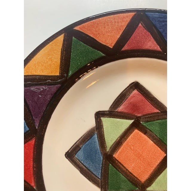 Vintage Hand Painted Multicolored Geometric Design Plates - a Pair ...