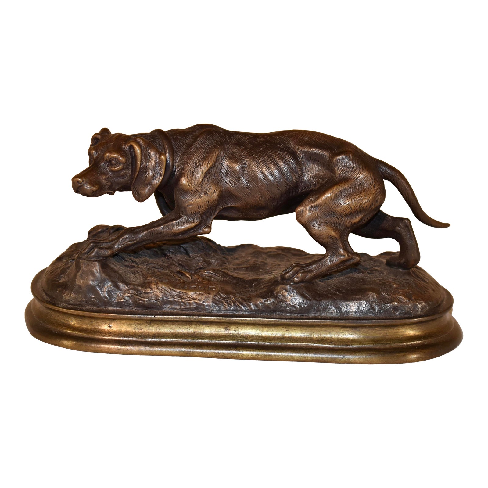 19th Century p.j. Mene Bronze Pointing Dog Statue | Chairish