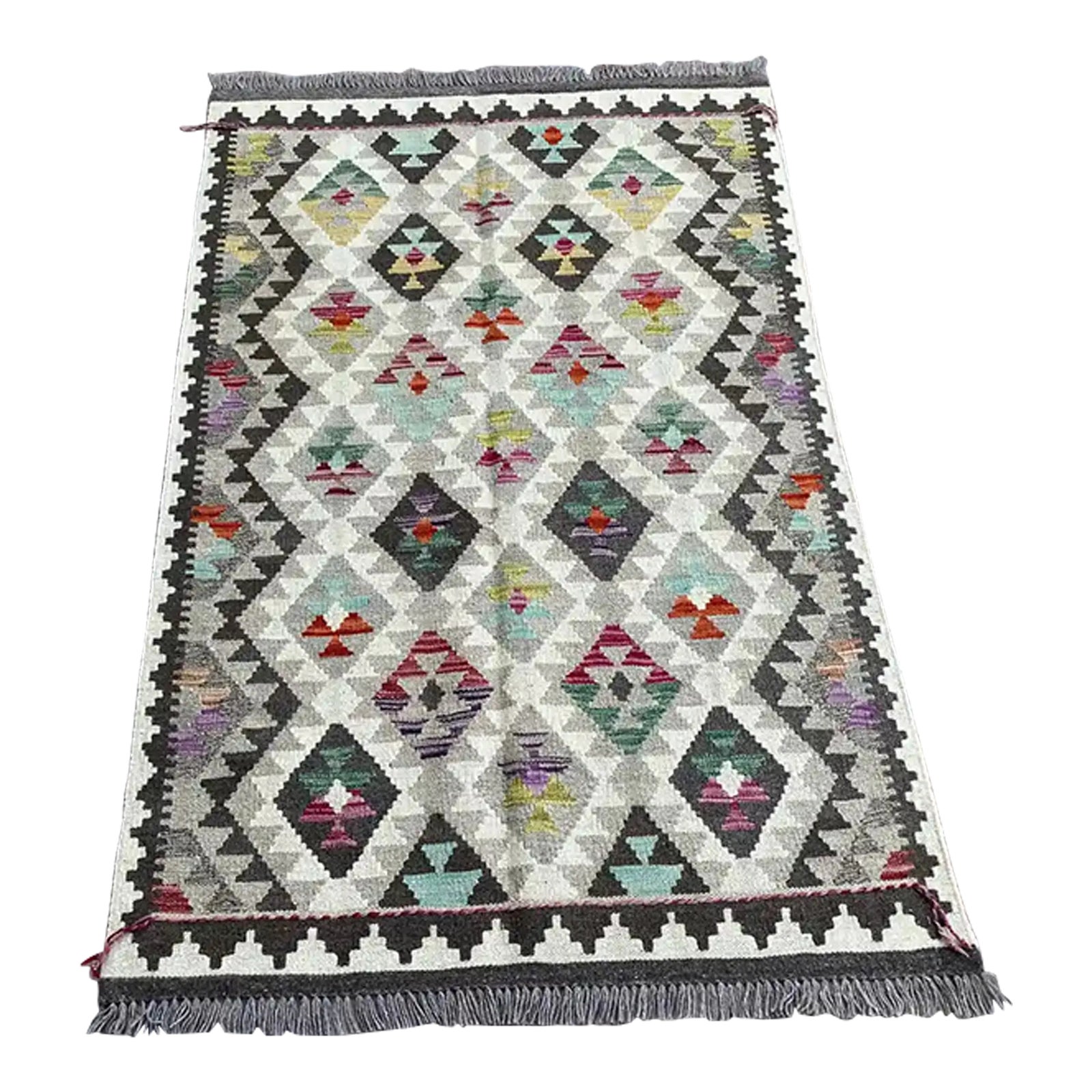 Geometric Kilim Rug - Handwoven Wool, 3.3' X 5' | Chairish