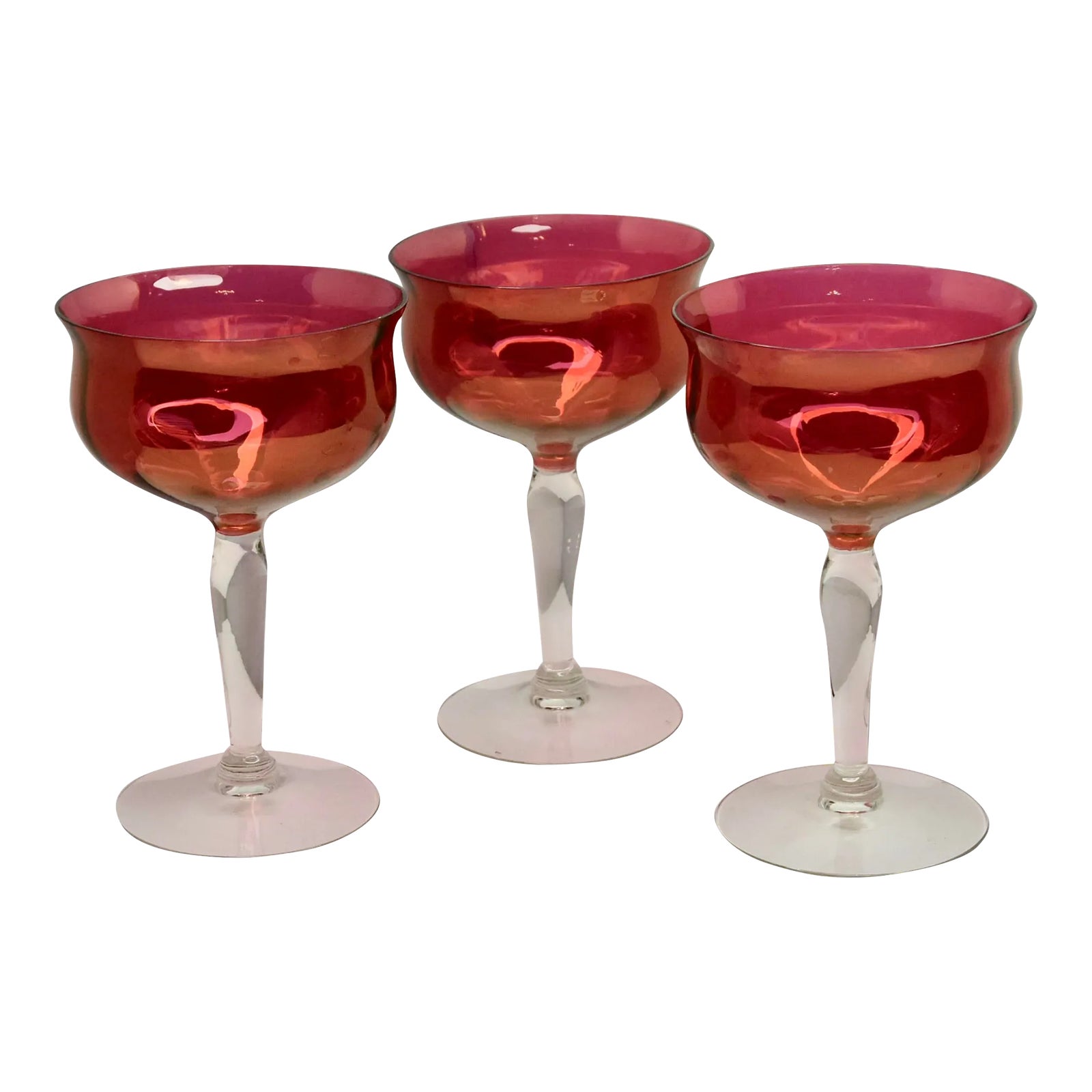 1950s West Virginia Glass Red Luster Cranberry Optic Wine Glasses- Set ...