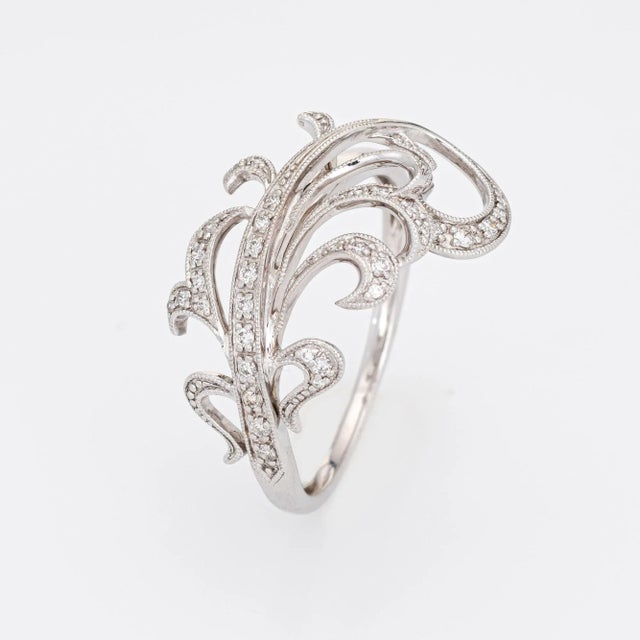 Diamond Feather Ring Estate 14k White Gold Sz 9 Vintage Fine Jewellery ...