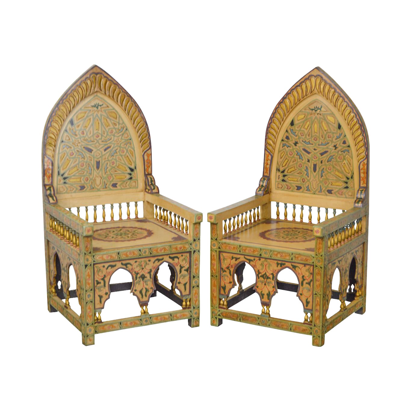 Middle Eastern Decorated Hall Chairs - a Pair | Chairish