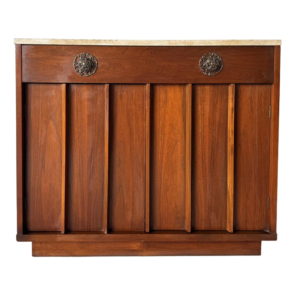 1970s Mid-Century Modern Swedish Walnut and Travertine Marble Top ...