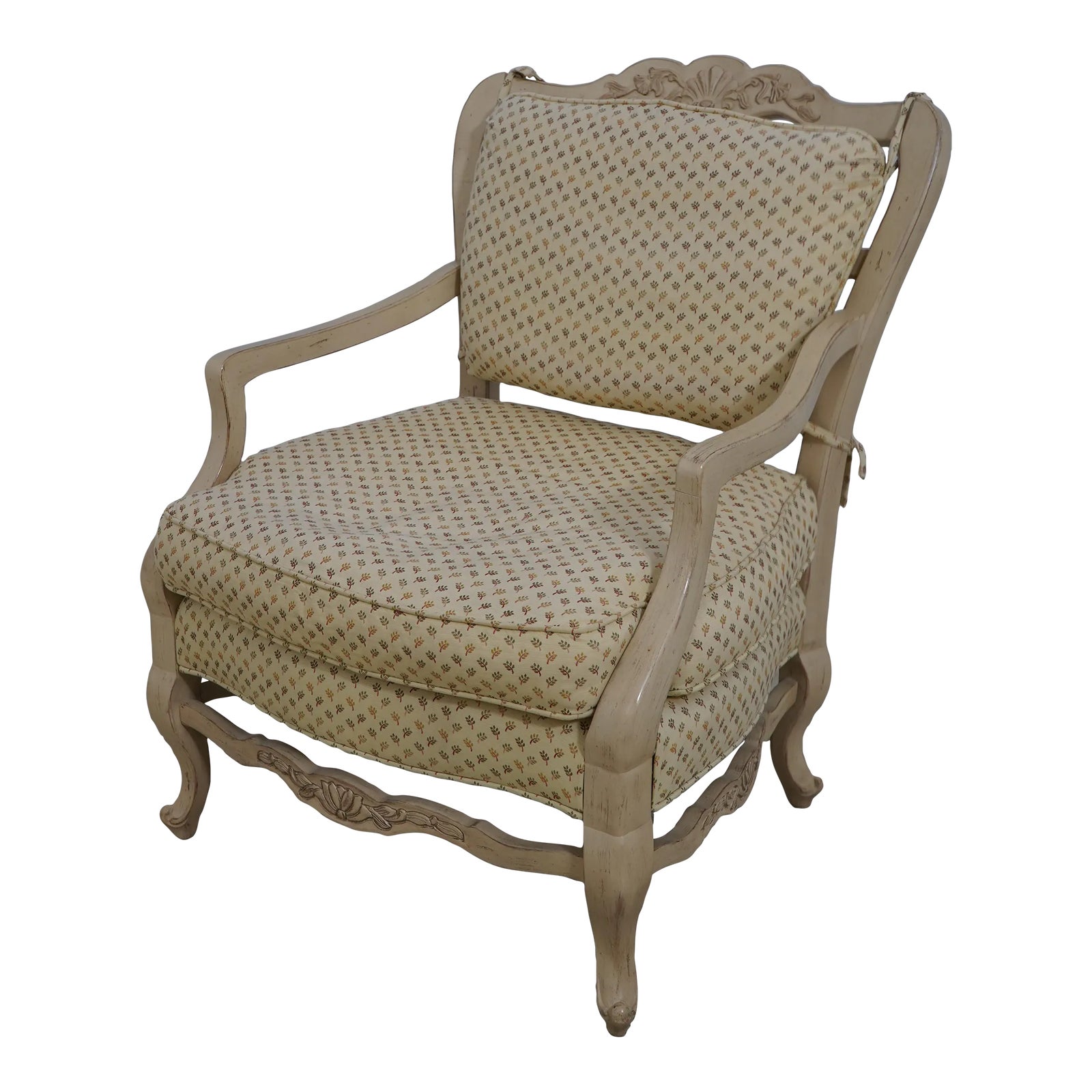 Country French Upholstered Distressed Painted Chair | Chairish