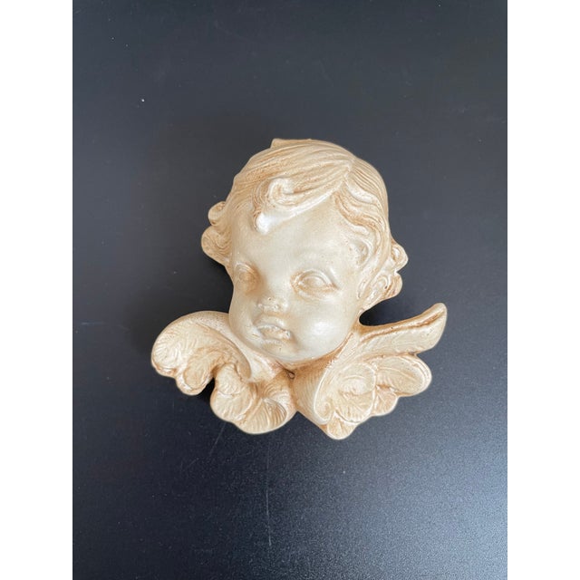 Vintage Cherub Angel Head With Wings Plaster Wall Sculptures - Set of 2 ...