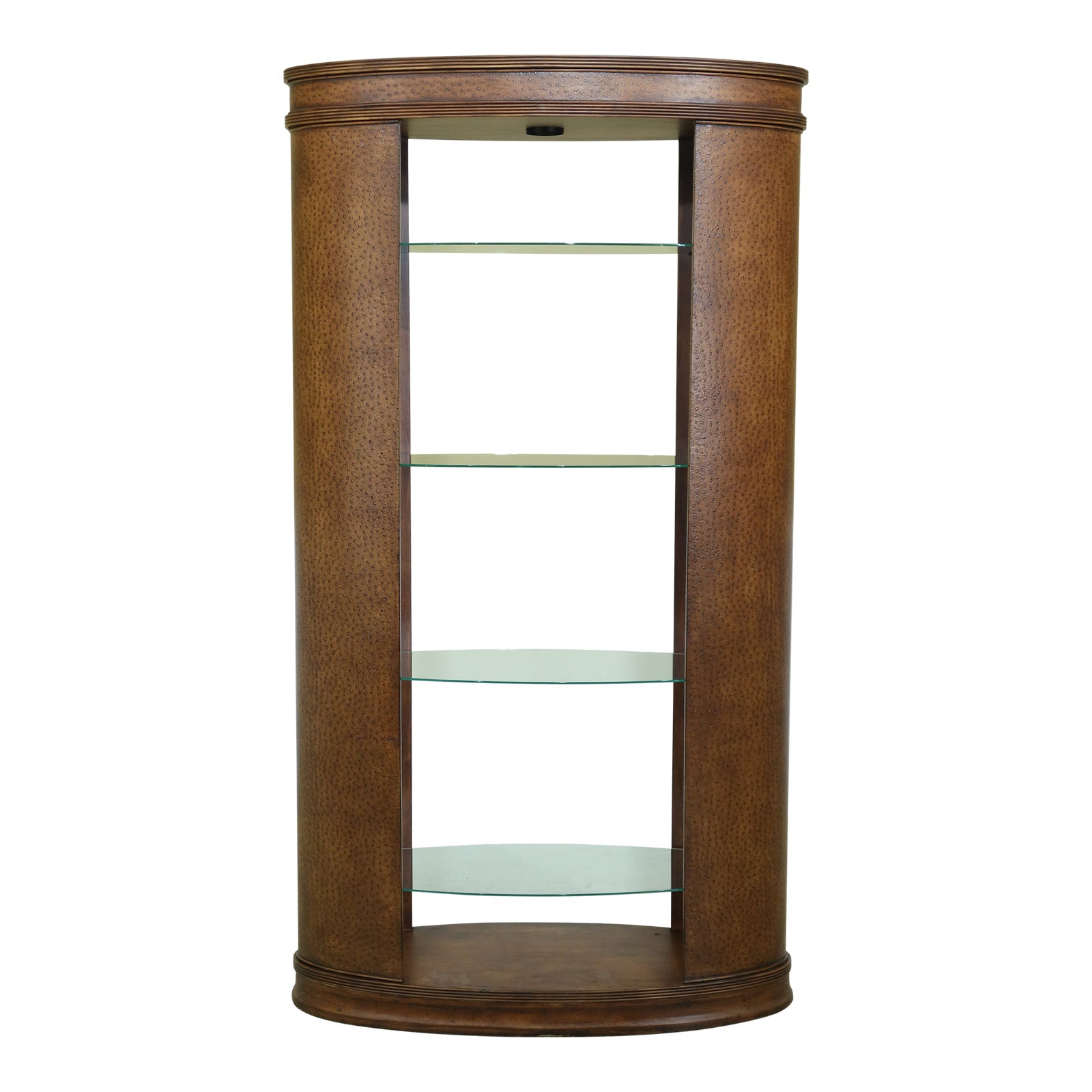 Oval Leather Wrapped Lighted Open Curio Display Shelf | Chairish