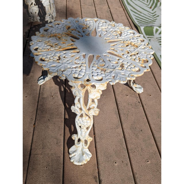Antique White Wrought Iron Floral Grape Pattern Patio Table & 2 Chairs ...