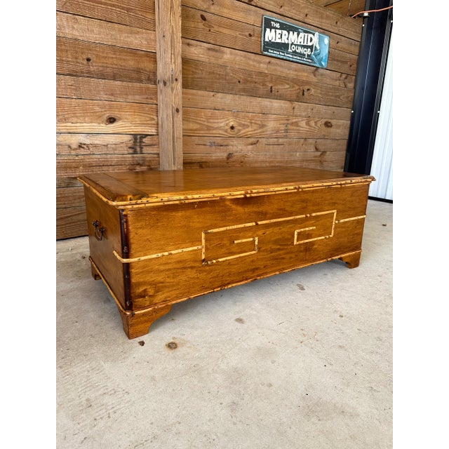 Antique French Country Coastal Wood Greek Key Bamboo Trim Trunk Blanket ...