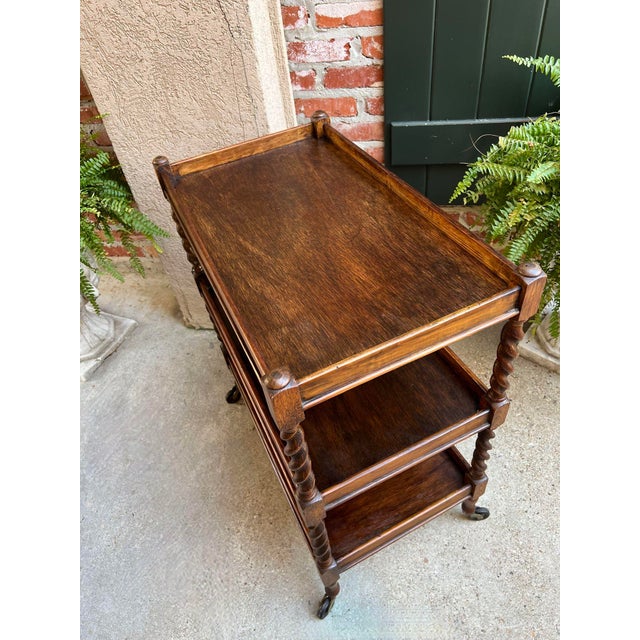 Antique English Oak Tea Trolley Drinks Wine Serving Cart Barley Twist ...