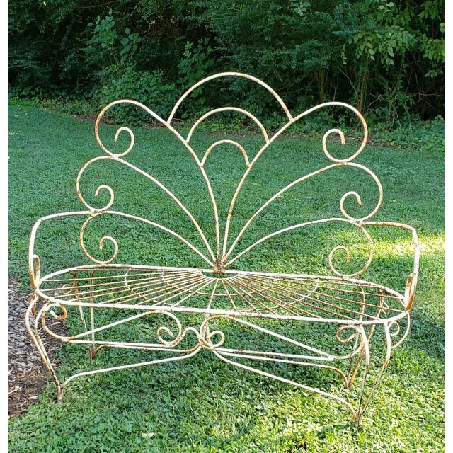 Vintage Wrought Iron White Butterfly Garden Bench | Chairish