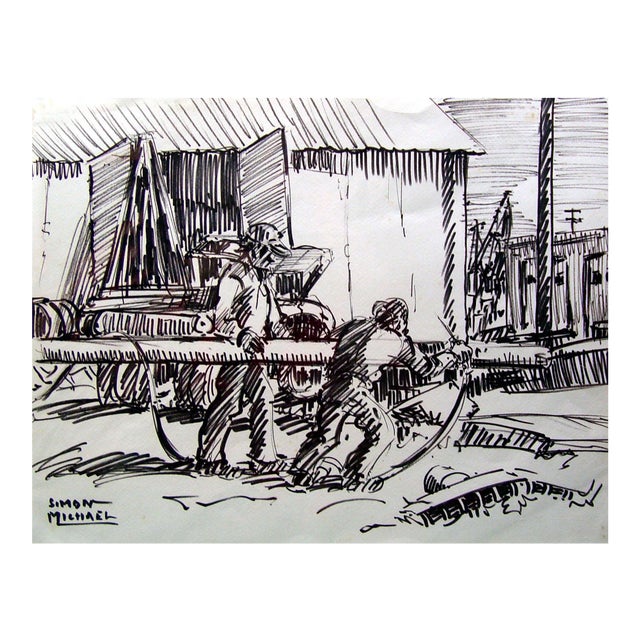 Industrial Scene Pen & Ink Drawing by Simon Michael | Chairish