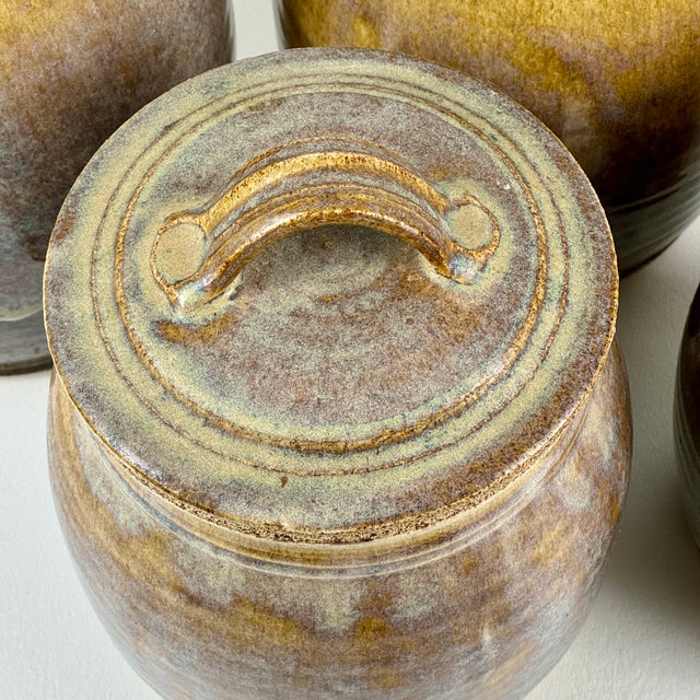 Set of 4 Signed Vintage Lidded Ceramic Glazed Jars, in Different ...