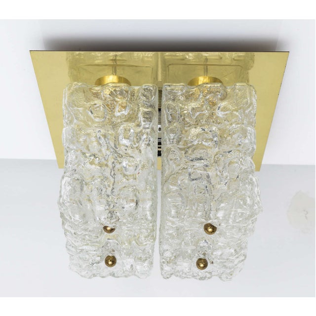 Vintage Glass and Brass "Ice Cube" Flush Mount Light Fixture | Chairish