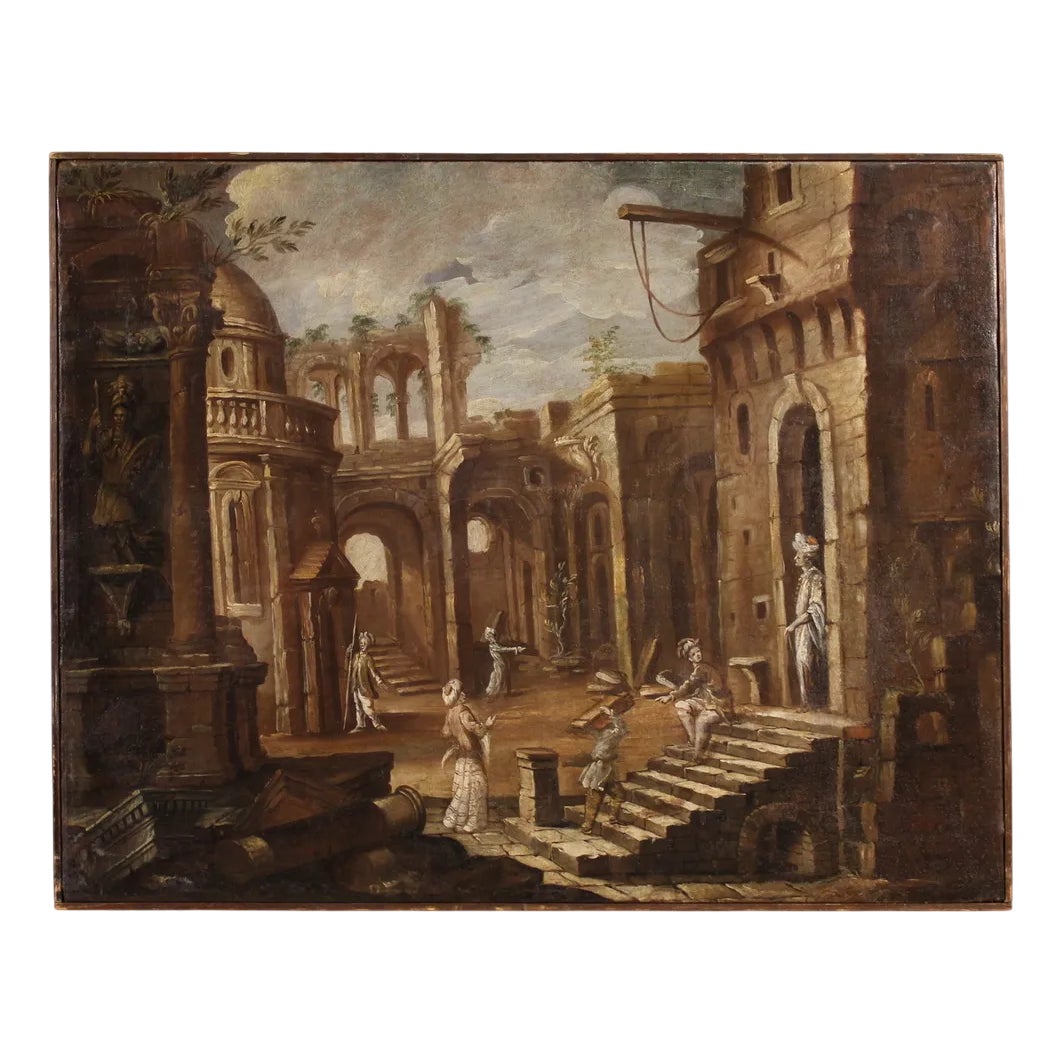 Italian Artist, Architectural Capriccio with Figures, 1740, Oil on ...