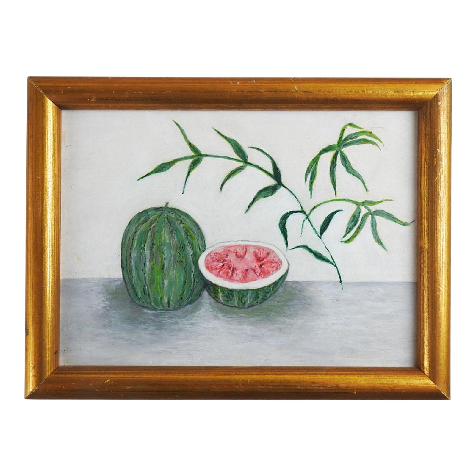 Small Vintage Watermelon Still Life Painting | Chairish