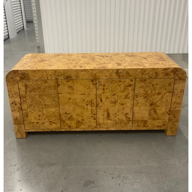 Waterfall Media Console - Burl Wood Veneer | Chairish