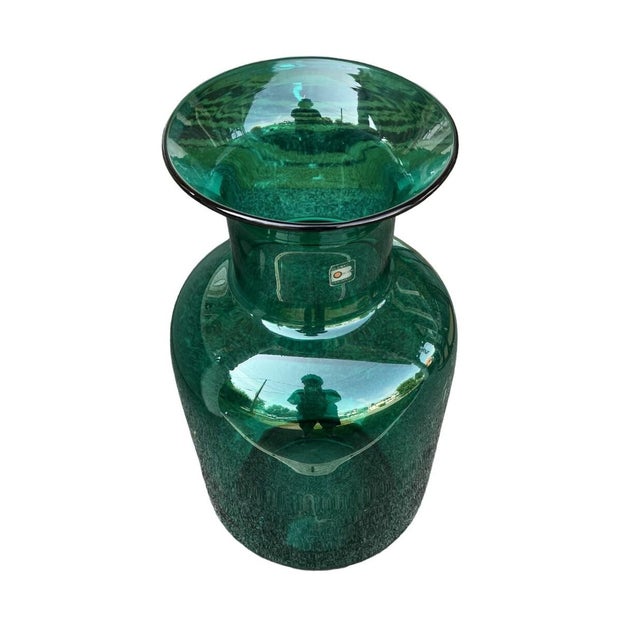 Vintage Blenko Art Glass Floor Vase Teal Green | Chairish