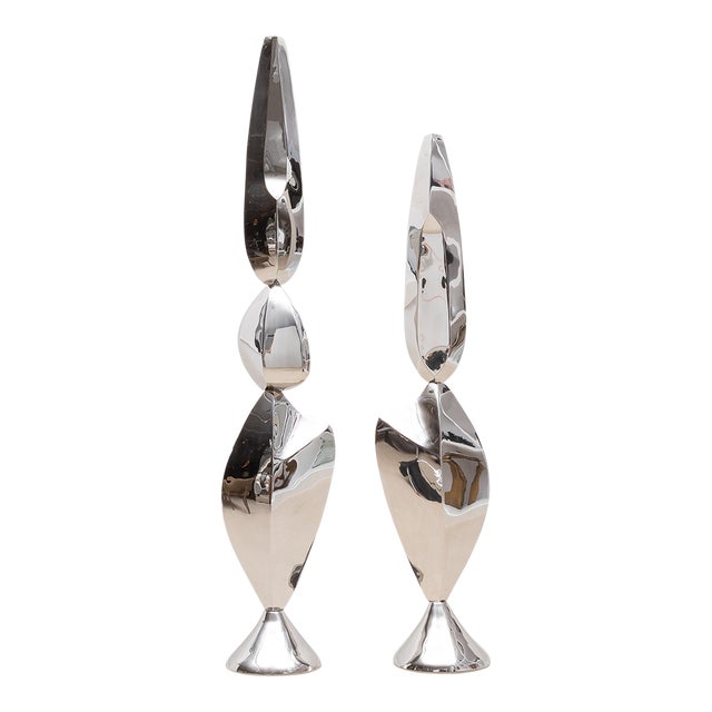 Pair of Modern Abstract Sculptures in Polished Steel by Patrick Coard ...