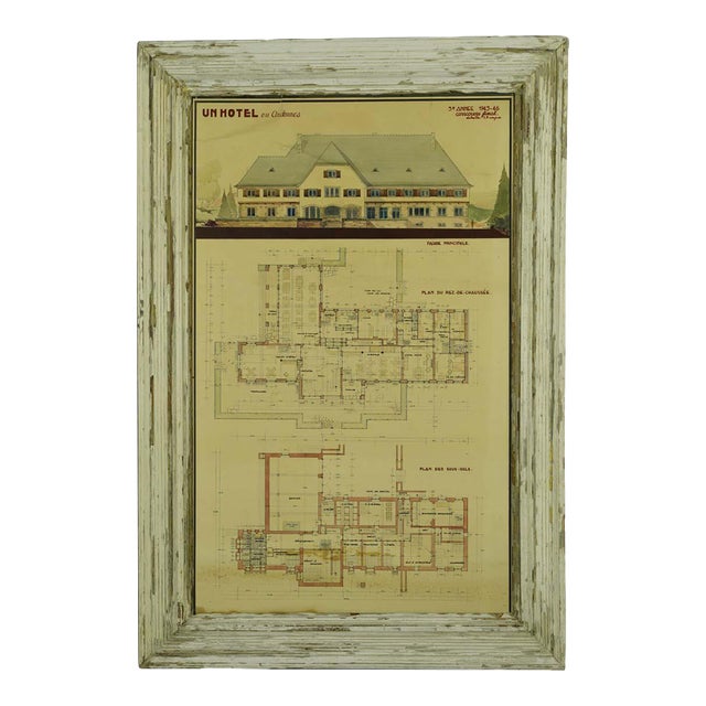 1940s Pine Framed French Hotel Blueprint | Chairish