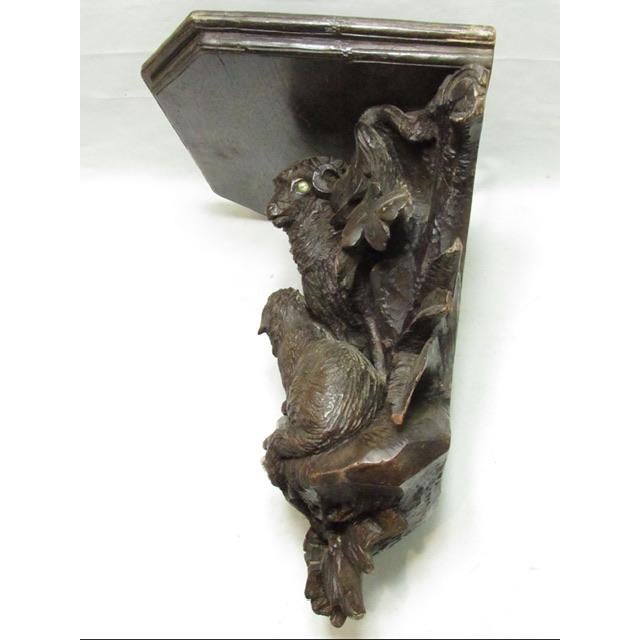 Black Forest Carved Wood Ram and Ewe Wall Shelf | Chairish