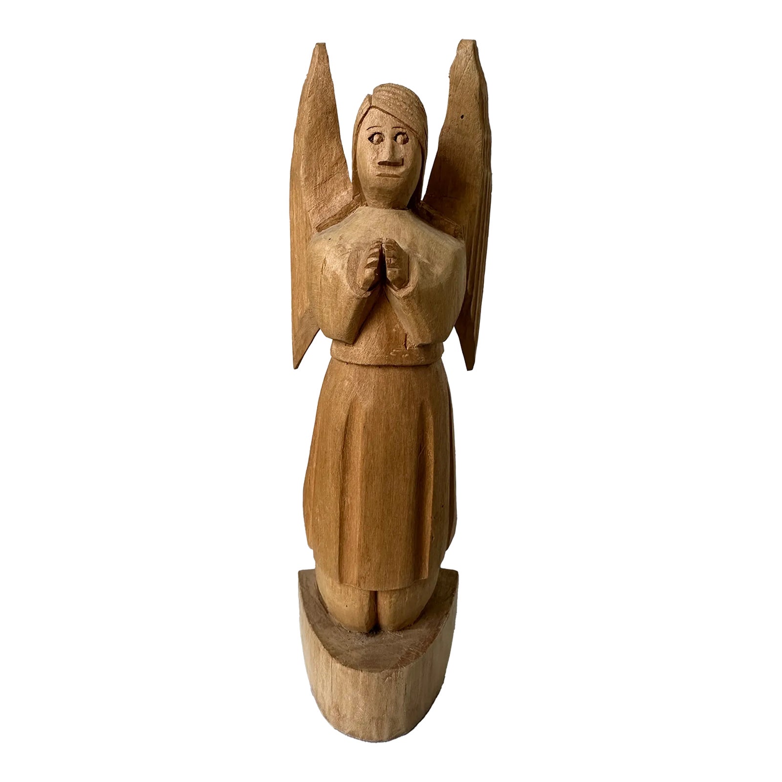 Vintage Handcarved Cubist Folk Art Wooden Angel Sculpture | Chairish