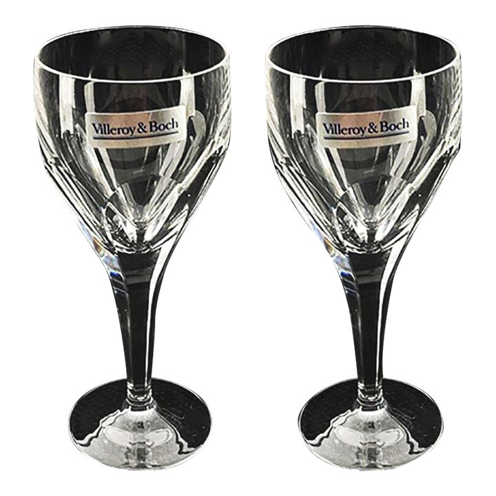 Villeroy & Boch Milano Pattern Crystal Wine Goblets- Set of 2 | Chairish