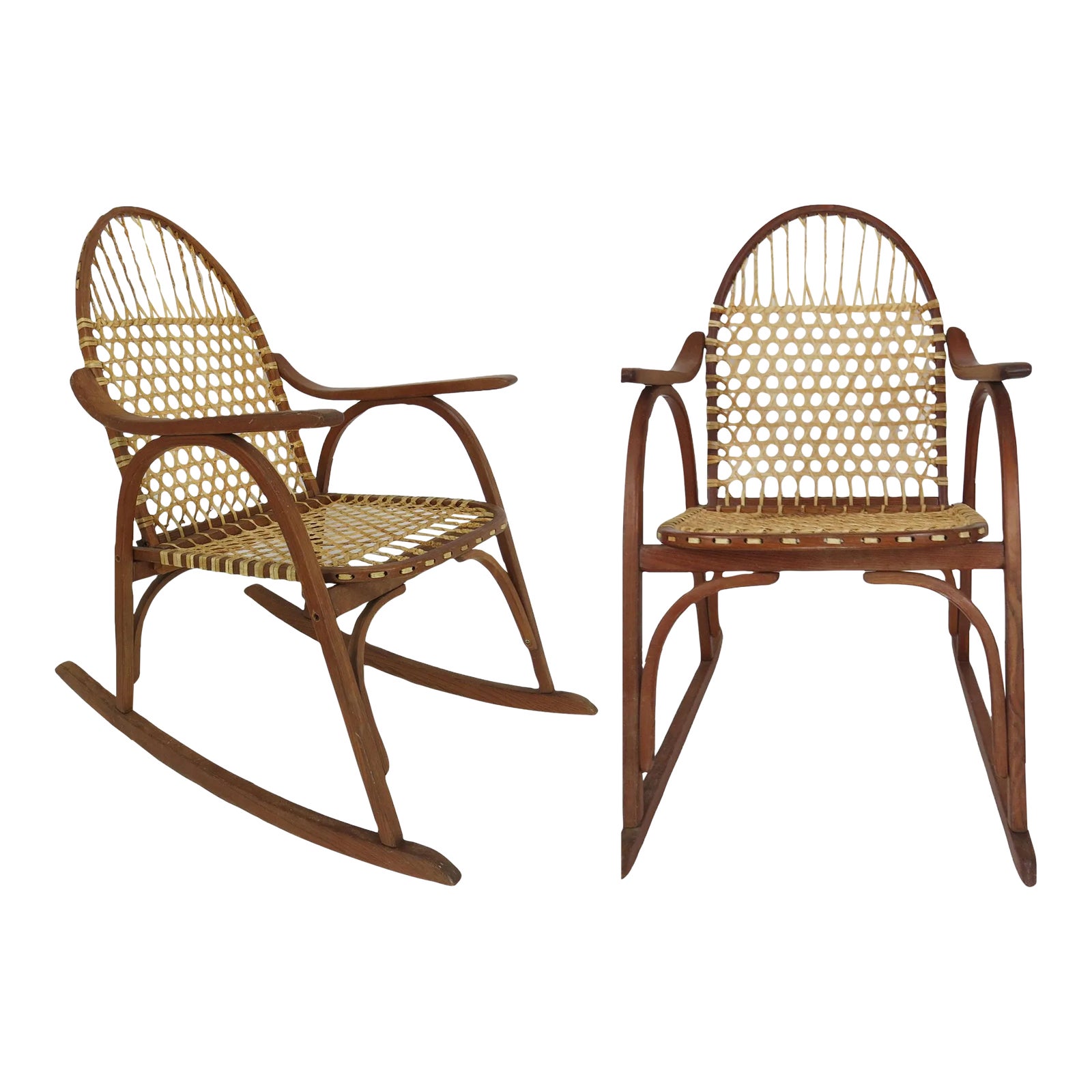 Vintage 1960s Vermont Tubbs Oak Snowshoe Chairs With Rawhide Lacing ...