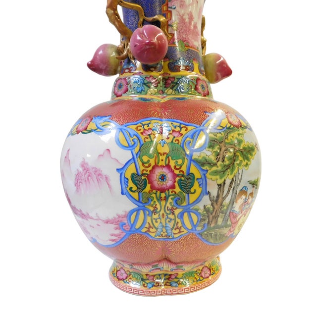 Pink Multi-Color Dimensional Peach Floral Vase | Chairish