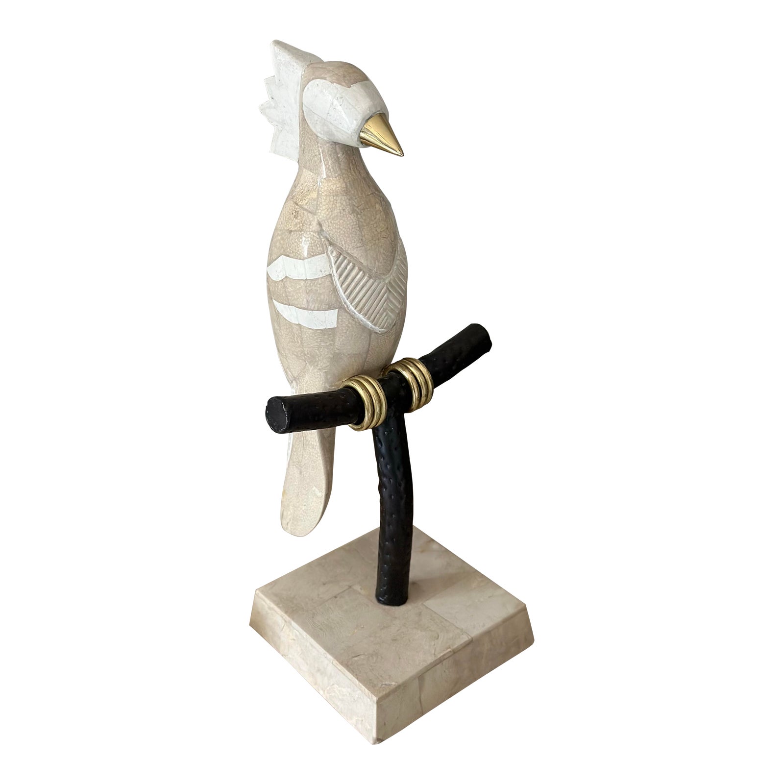 Vintage Postmodern Tessellated Marble and Brass Cockatoo Parrot ...