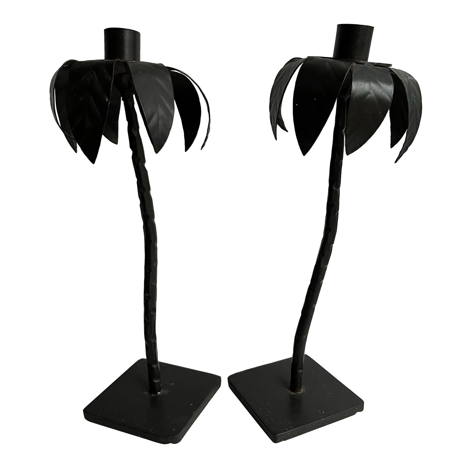 Wrought Iron Palm Tree Candlestick Holders a Pair | Chairish