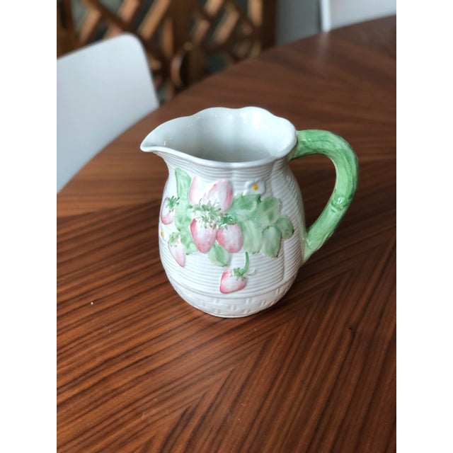 Vintage Italian Hand-Painted Strawberry Pitcher in a White Basket Weave ...