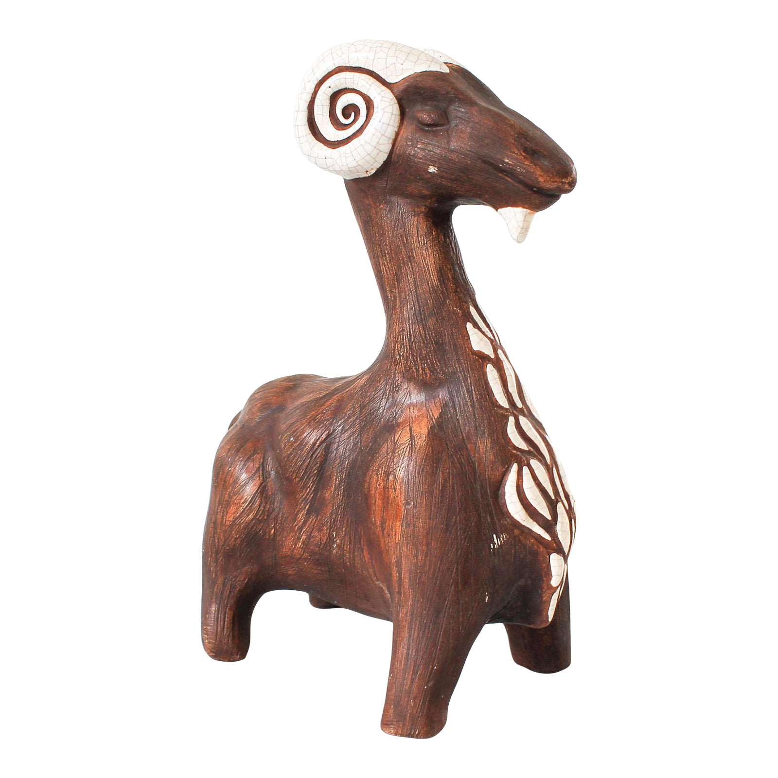 Mid-Century Ceramic Pottery Ram Figure | Chairish
